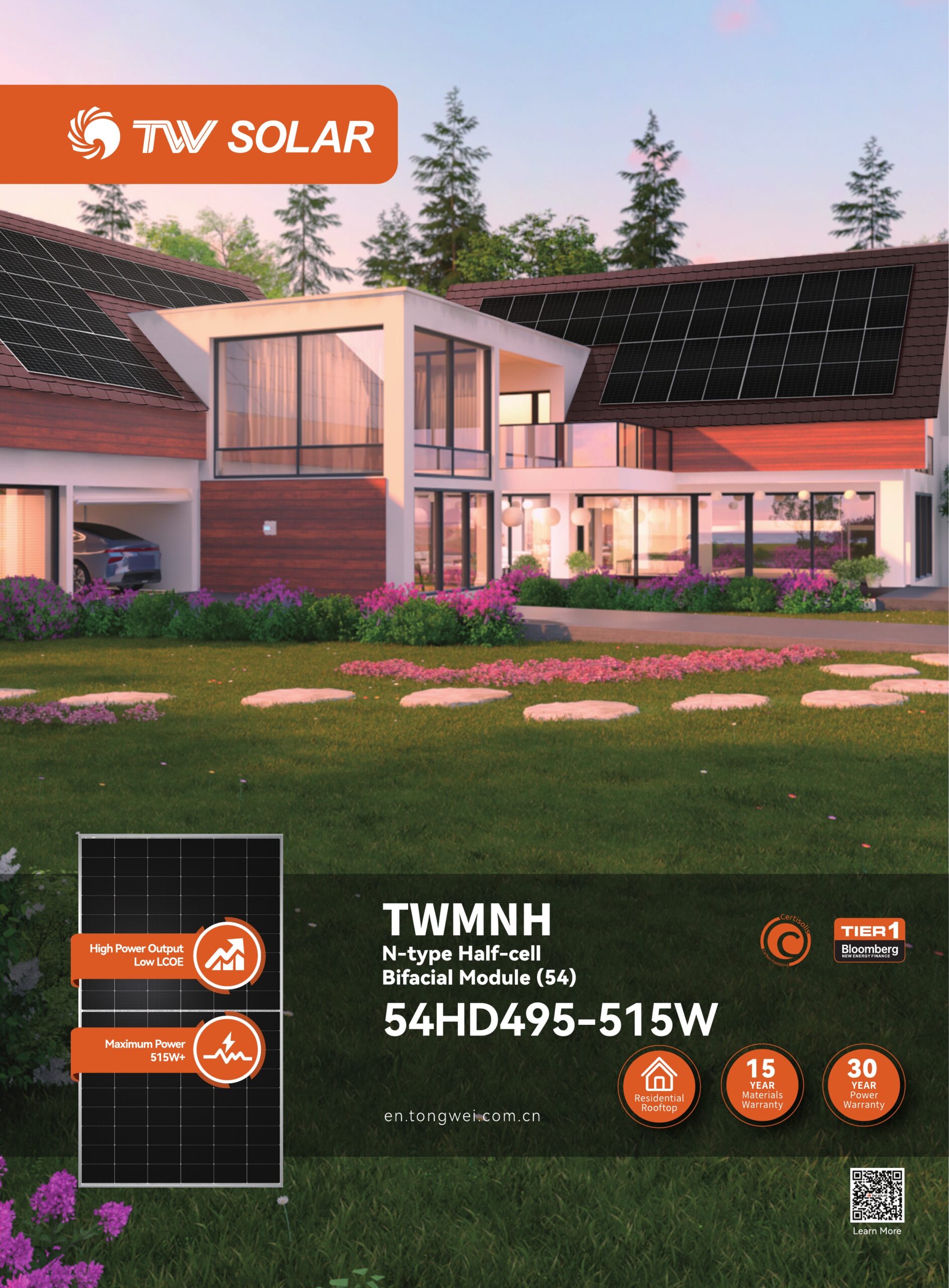 500W TW Solar N-Type Half-cell Bifacial Module - Lavprissol